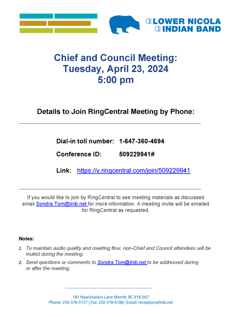 Chief and Council Meeting Tuesday, April 23, 2024 – Lower Nicola Indian ...